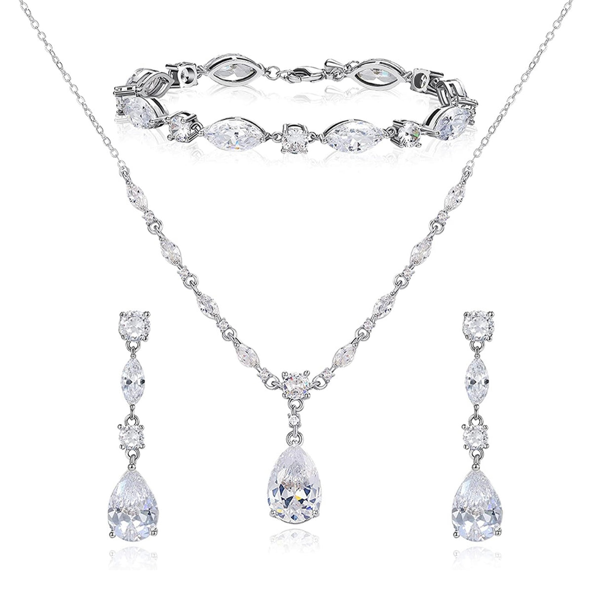 Silver Necklace, Earring & Matching Bracelete Set - Gorgeous – William ...